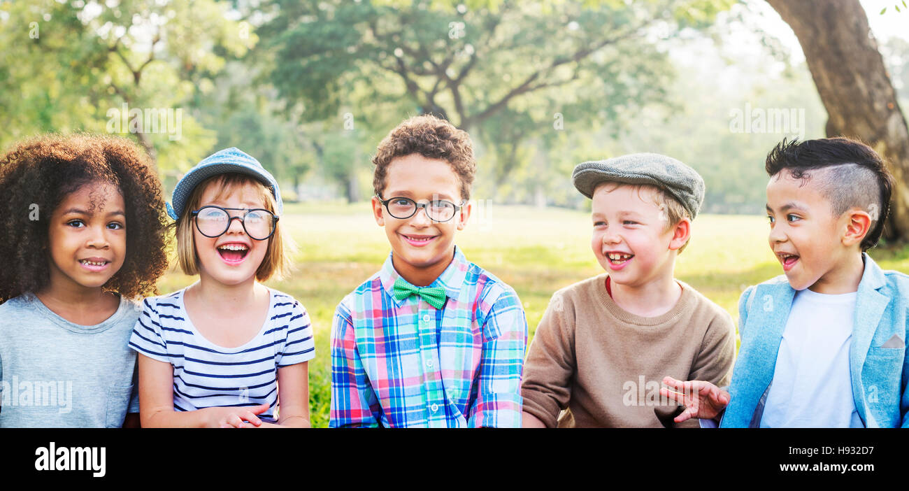 Kids Fun Playful Happiness Retro Togetherness Friendship Concept Stock ...