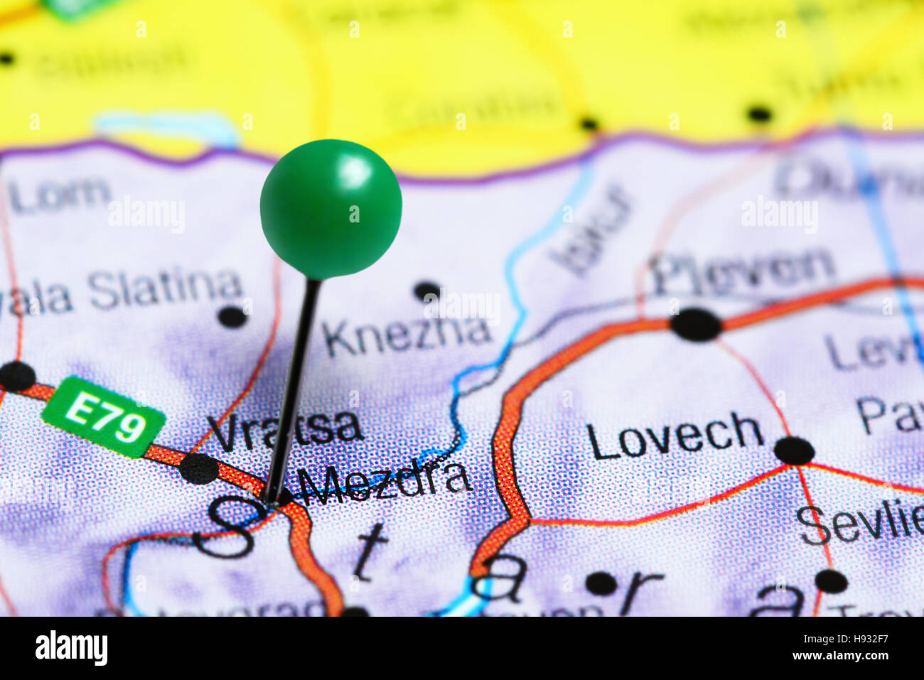 Mezdra pinned on a map of Bulgaria Stock Photo - Alamy