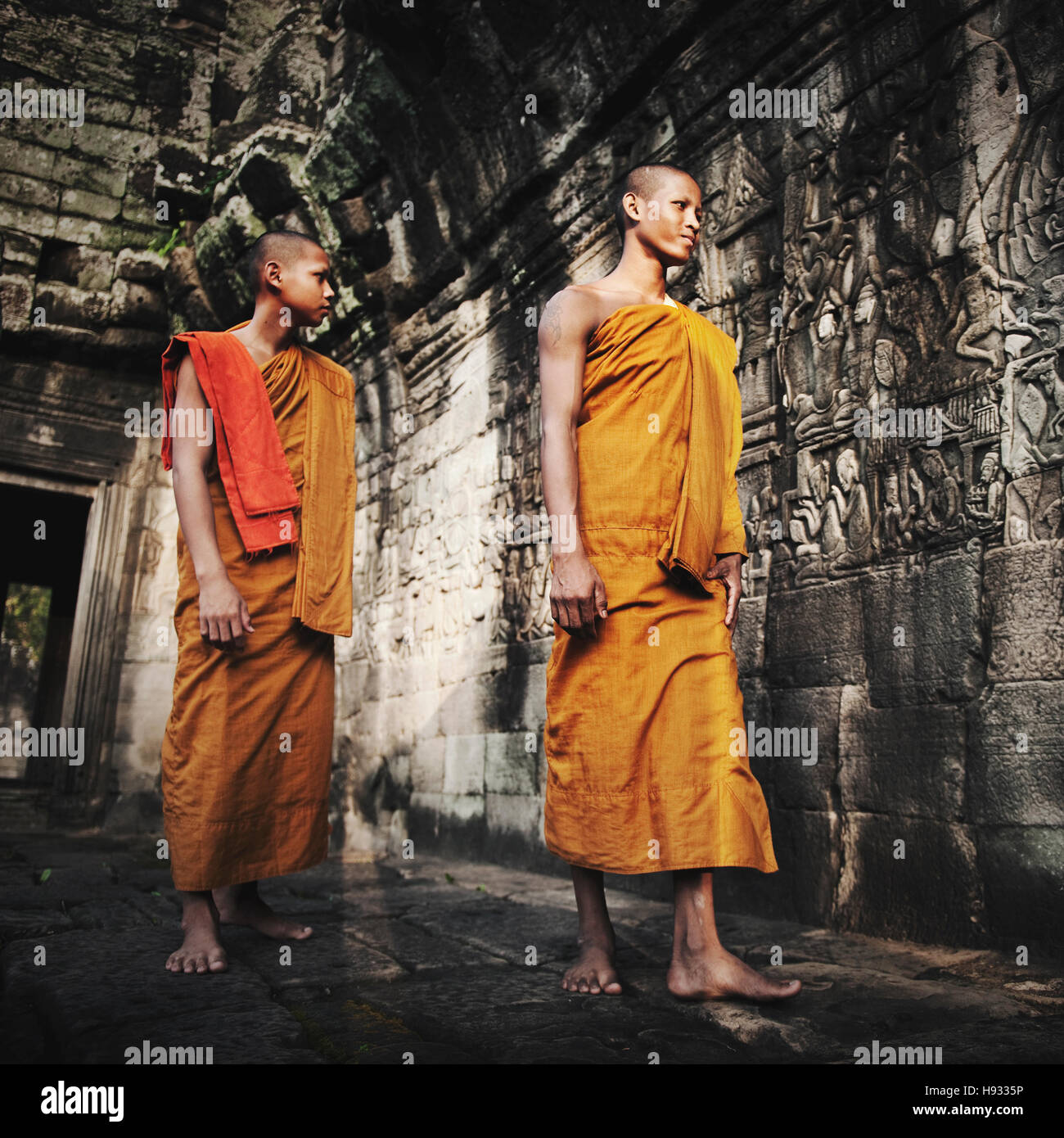 Contemplating Monk in Cambodia Culture Concept Stock Photo - Alamy