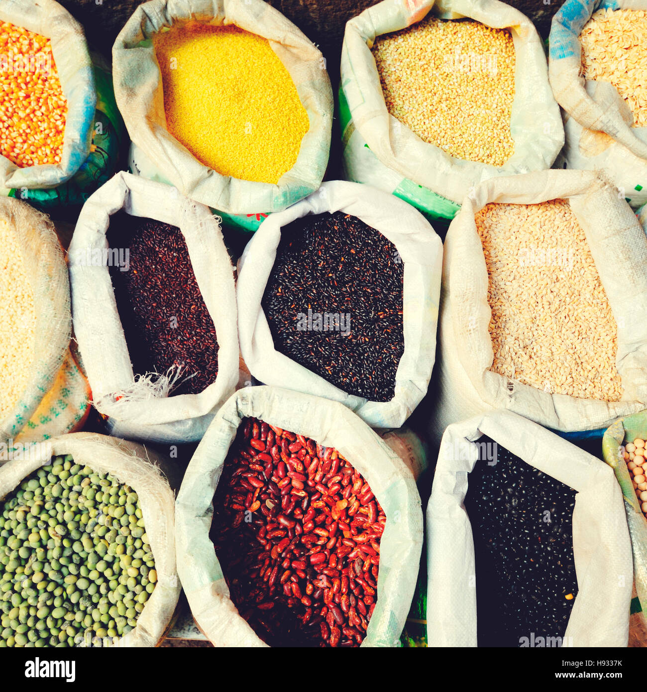Sacks Of Healthy Legumes And Grains Concept Stock Photo - Alamy