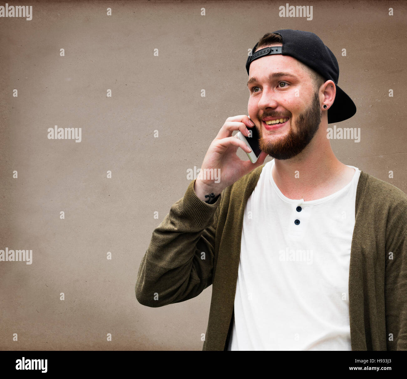 Man Talking Telephone Connection Network Concept Stock Photo - Alamy