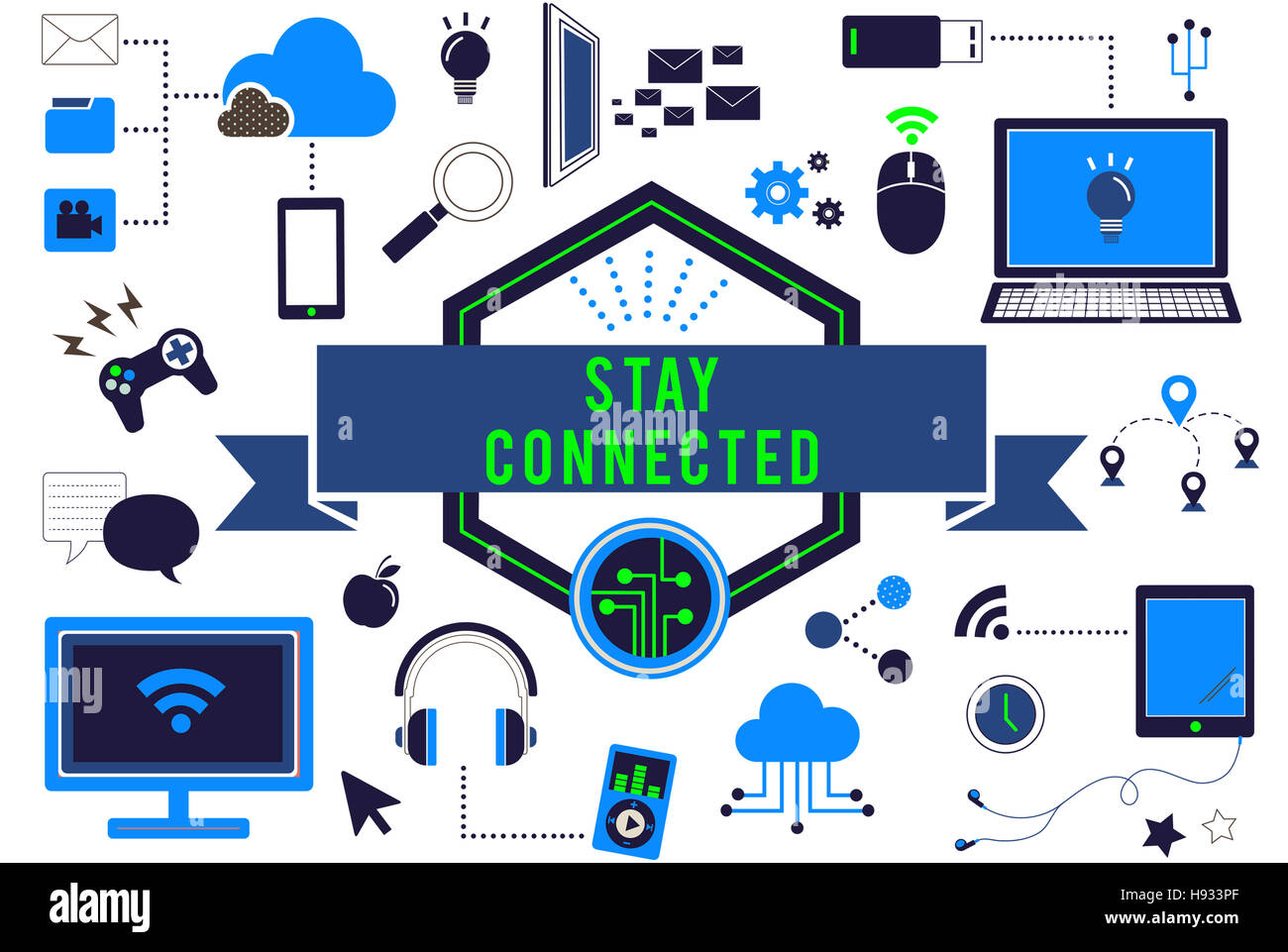 Stay Connected Technology Icons Graphics Concept Stock Photo - Alamy