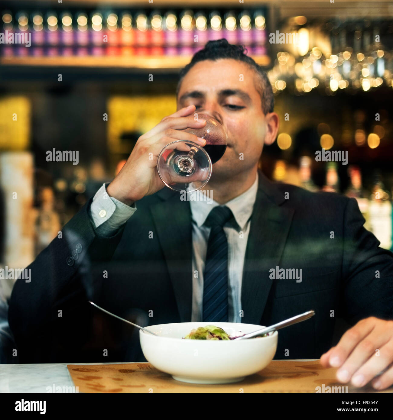 Man Dining Drinking Wine Beverage Concept Stock Photo - Alamy