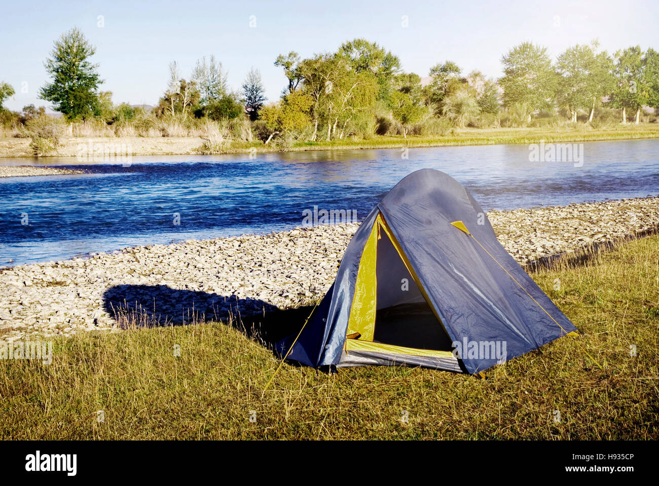 Camping by The Beautiful River Relaxation Concept Stock Photo - Alamy