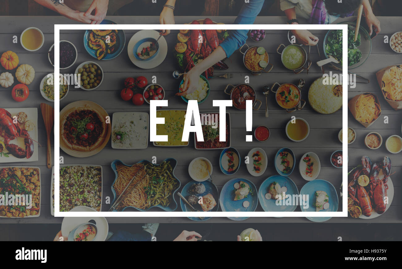 Eat Food Eating Delicious Party Celebration Concept Stock Photo - Alamy