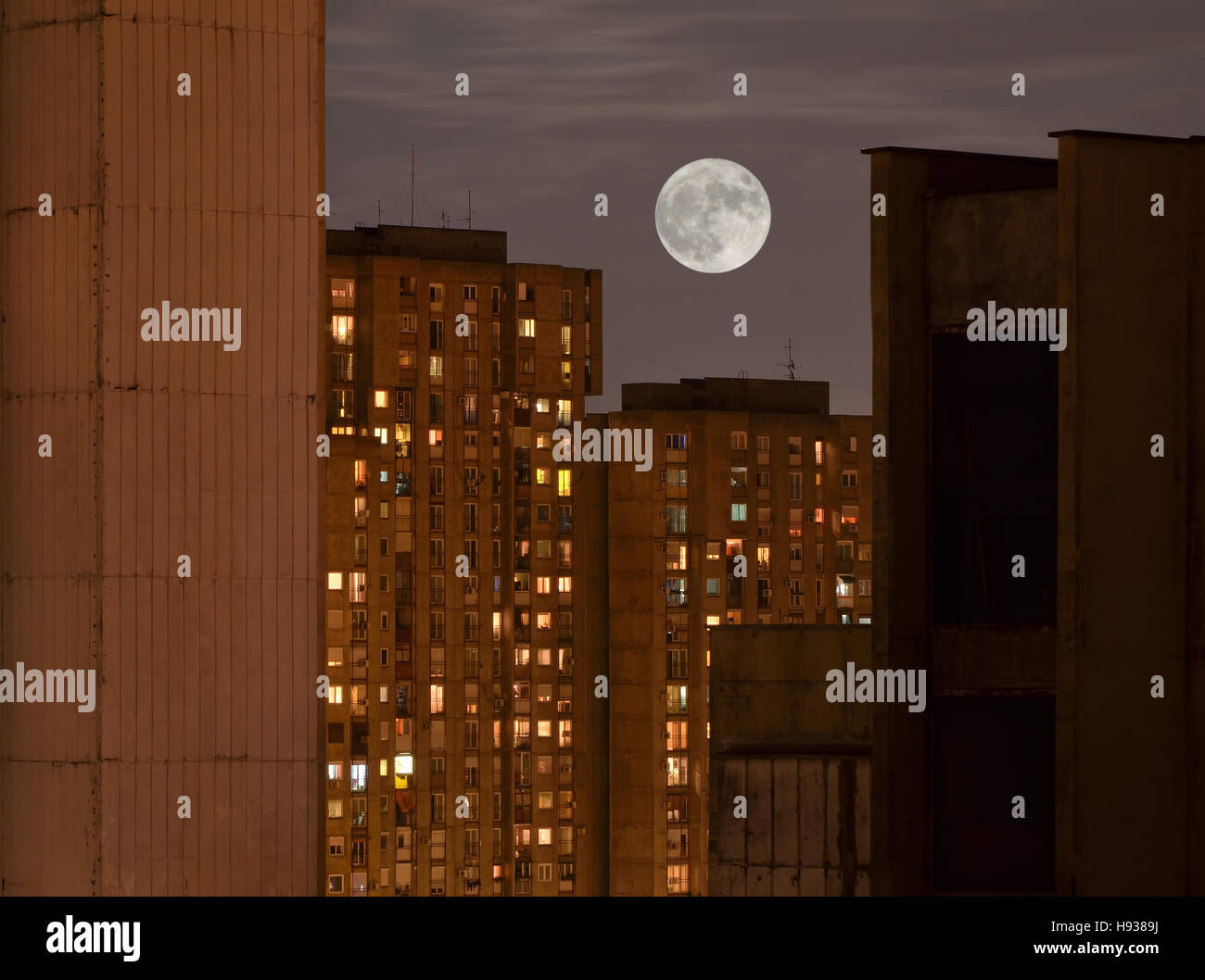 Supermoon 2016 over residential buildings in Belgrade, Serbia Stock ...