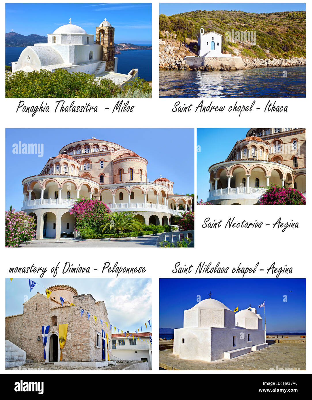 collage of greek churches and chapels Stock Photo - Alamy