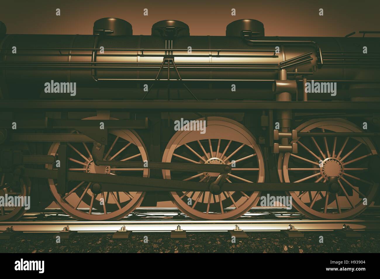 Steam Locomotive Closeup 3D Render Illustration Stock Photo - Alamy