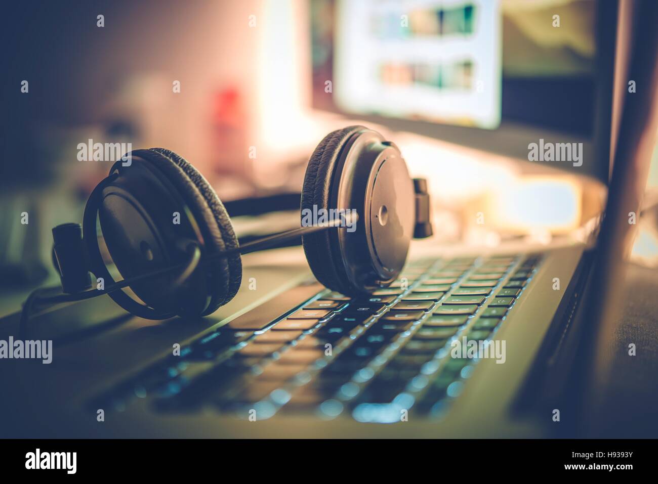 Digital Music Creation Theme with Professional Headphones on the ...