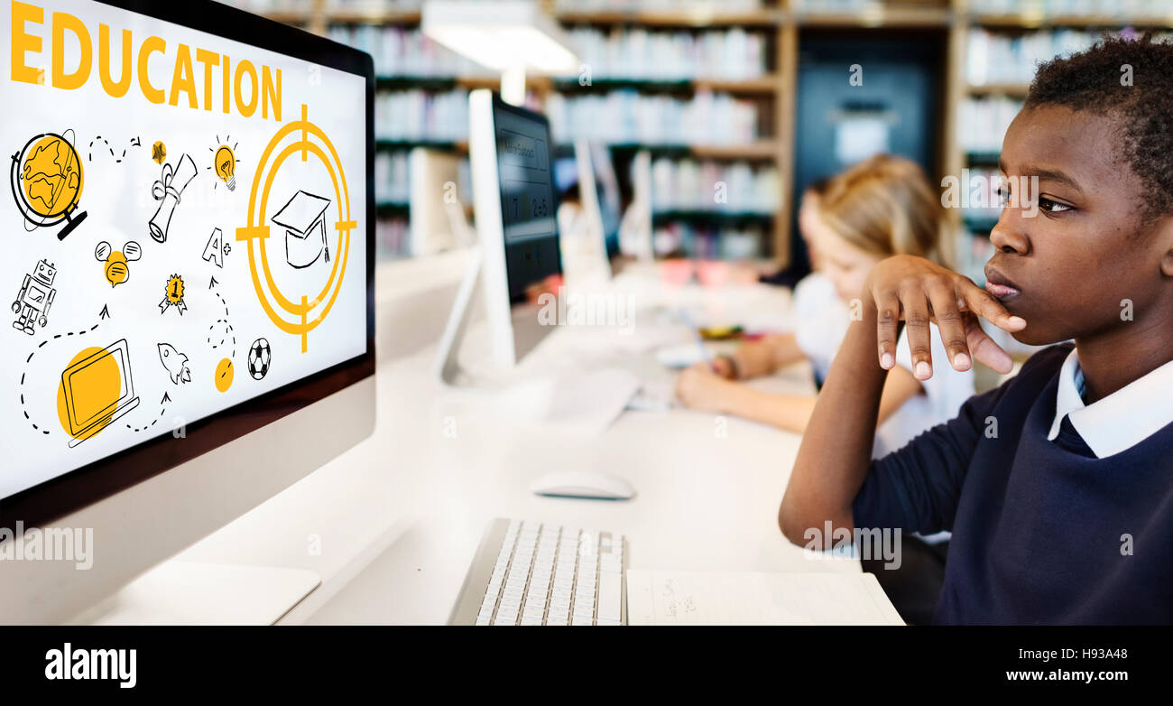 Education Word Hat Computer Learning Graphic Concept Stock Photo - Alamy