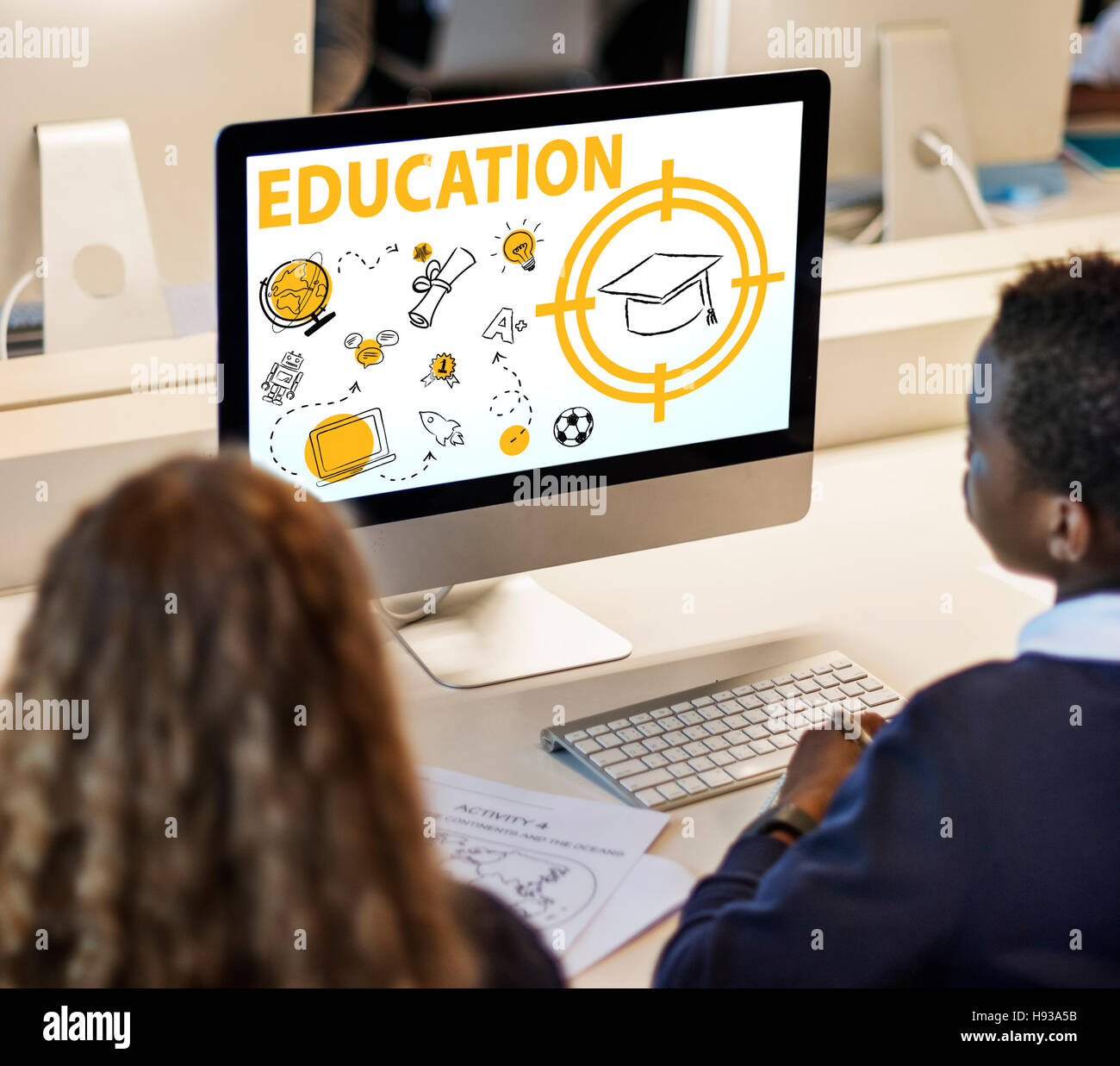 Education Word Hat Computer Learning Graphic Concept Stock Photo - Alamy