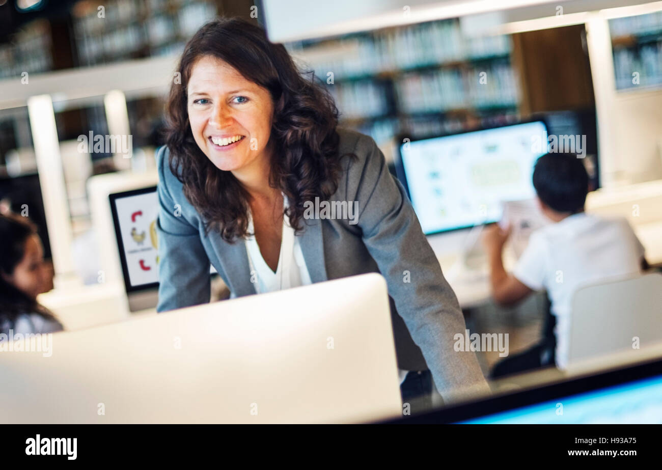 Working Woman Smiling Standing Concept Stock Photo - Alamy