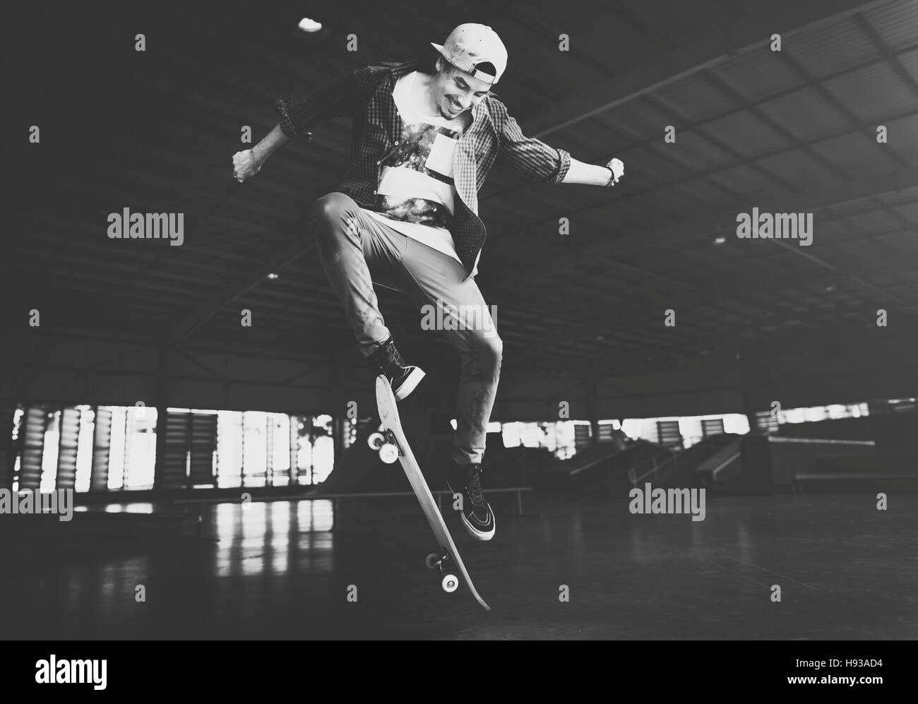 Boy Skateboarding Jump Lifestyle Hipster Concept Stock Photo - Alamy