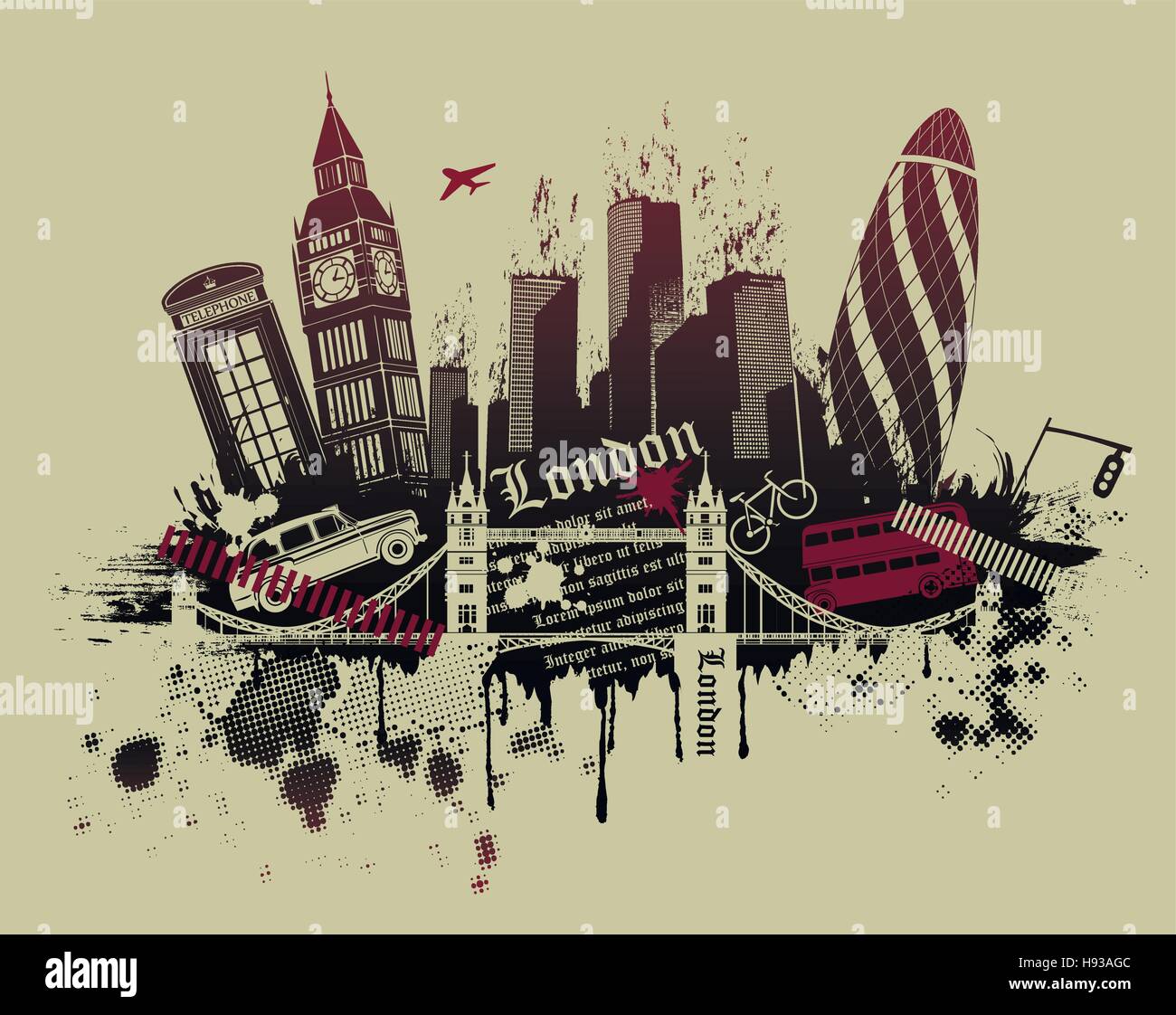 illustration of London landmarks in grunge style Stock Vector Image ...