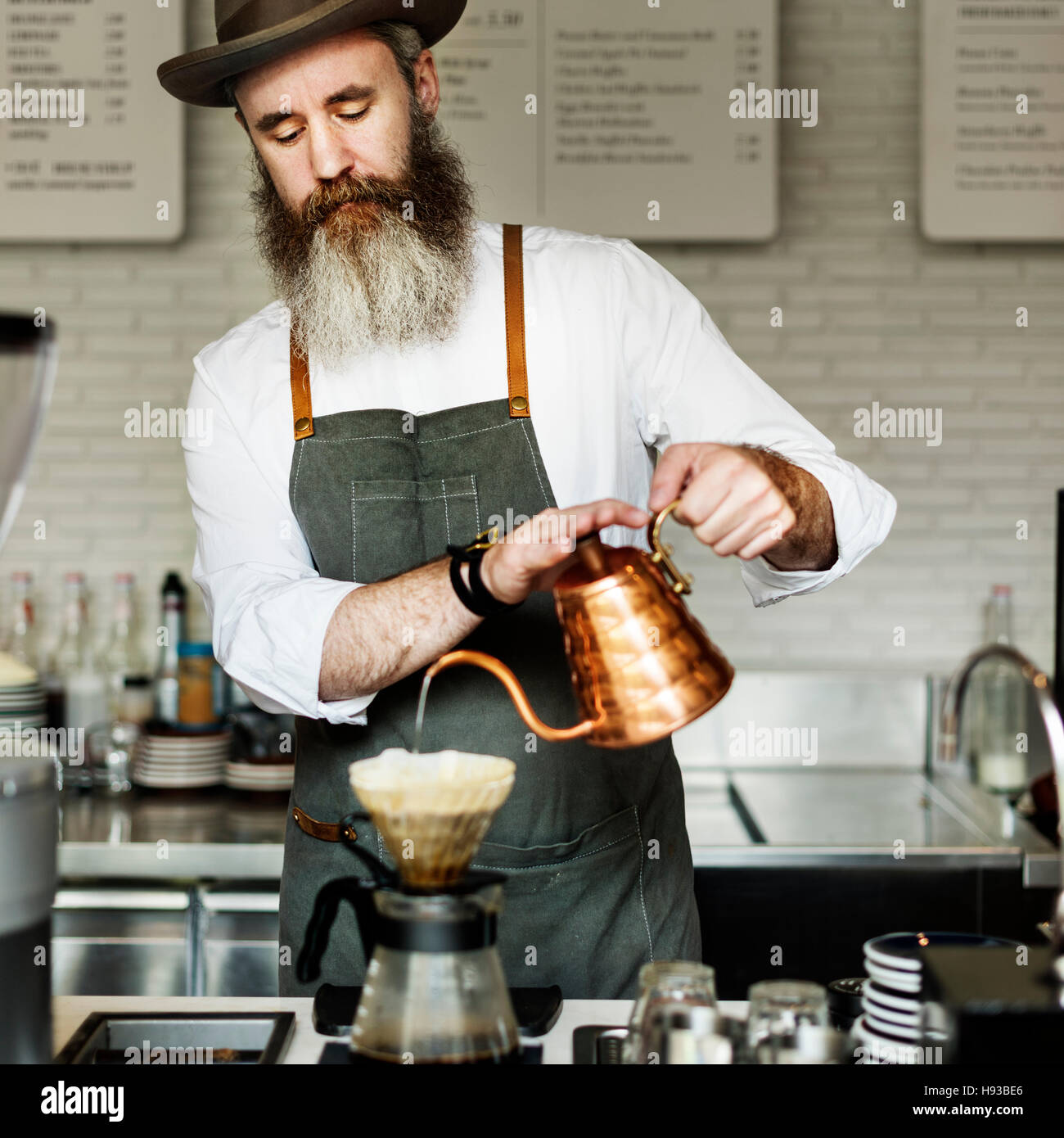 Coffee Apron Drip Brew Cafe Cafeteria Pouring Concept Stock Photo - Alamy