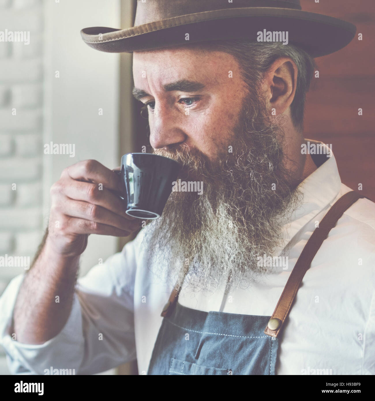Owner Coffee Shop Man Drinking Coffee Concept Stock Photo - Alamy