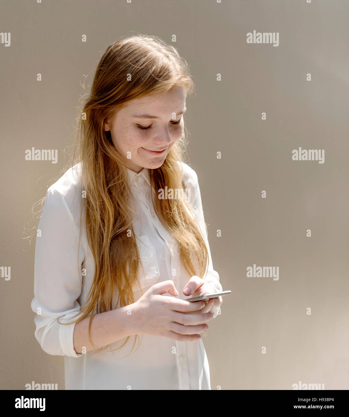 Girl Browsing Phone Connection Concept Stock Photo - Alamy