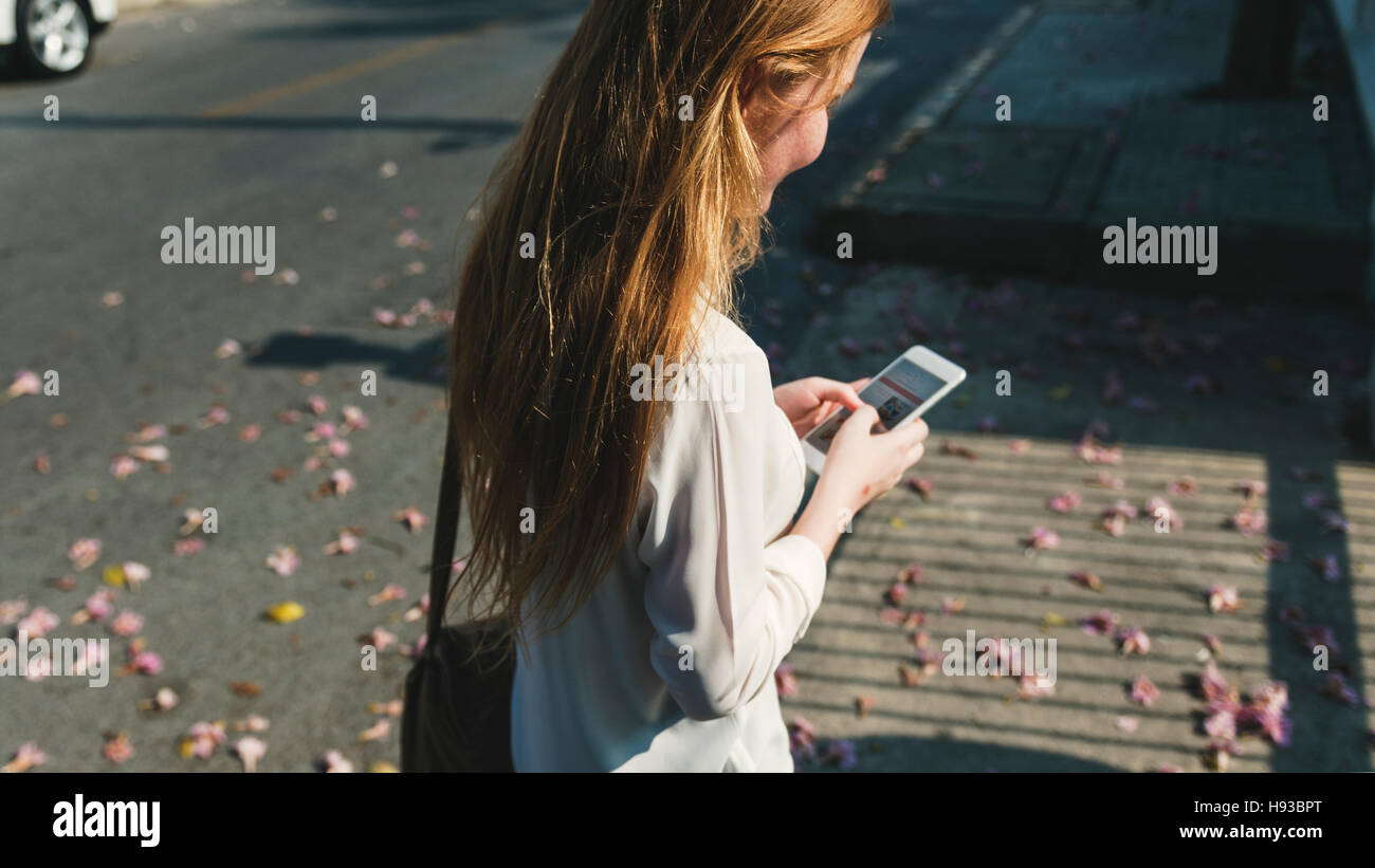 Girl Browsing Phone Connection Concept Stock Photo - Alamy