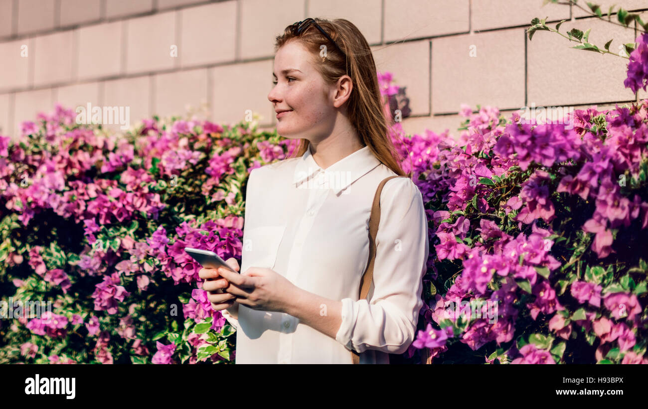 Girl Browsing Phone Connection Concept Stock Photo - Alamy
