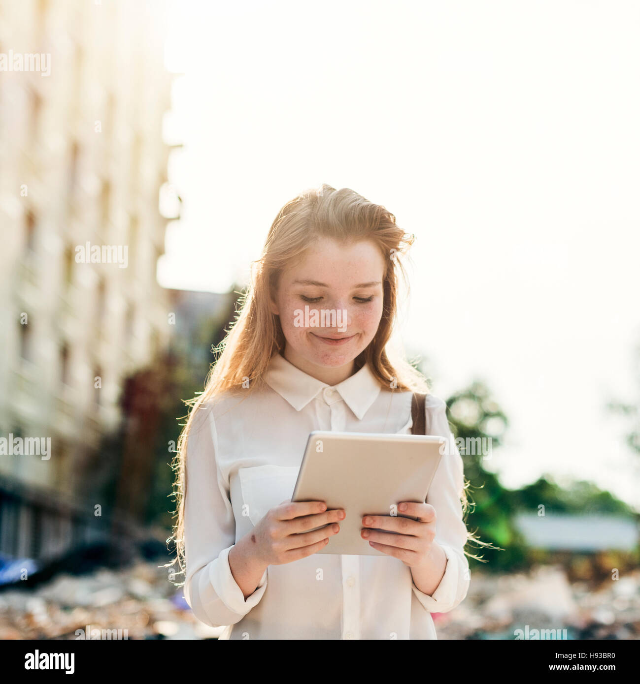 Girl Using Digital Device Concept Stock Photo - Alamy