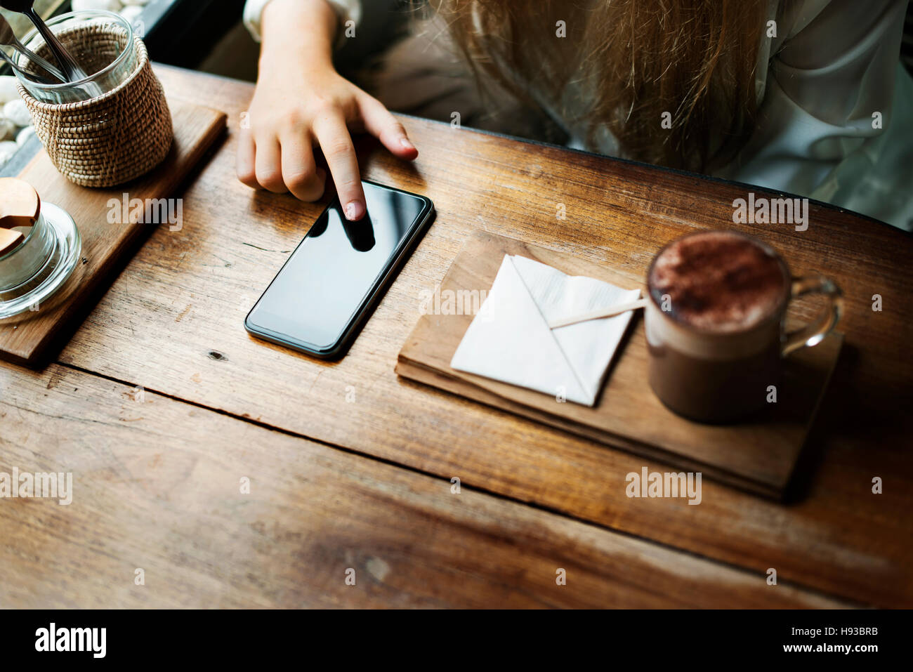 Coffee Shop Diary Relax Using Smart Phone Concept Stock Photo - Alamy