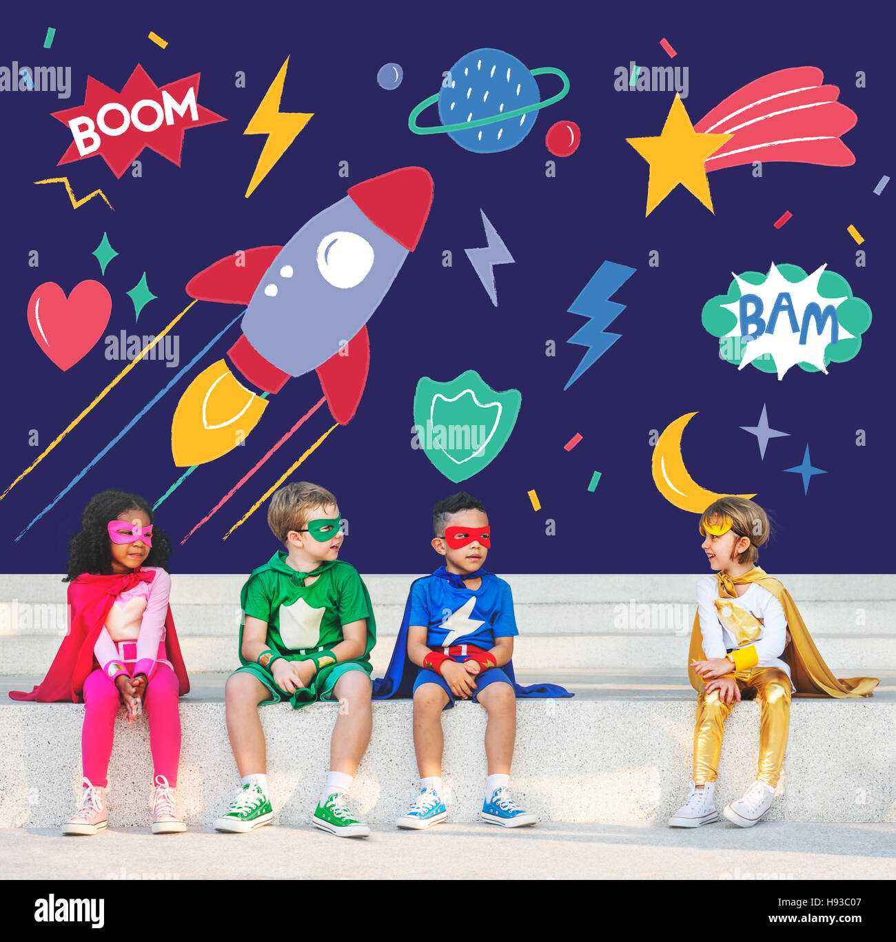 Superhero Superkid Children Hero Playful Concept Stock Photo - Alamy