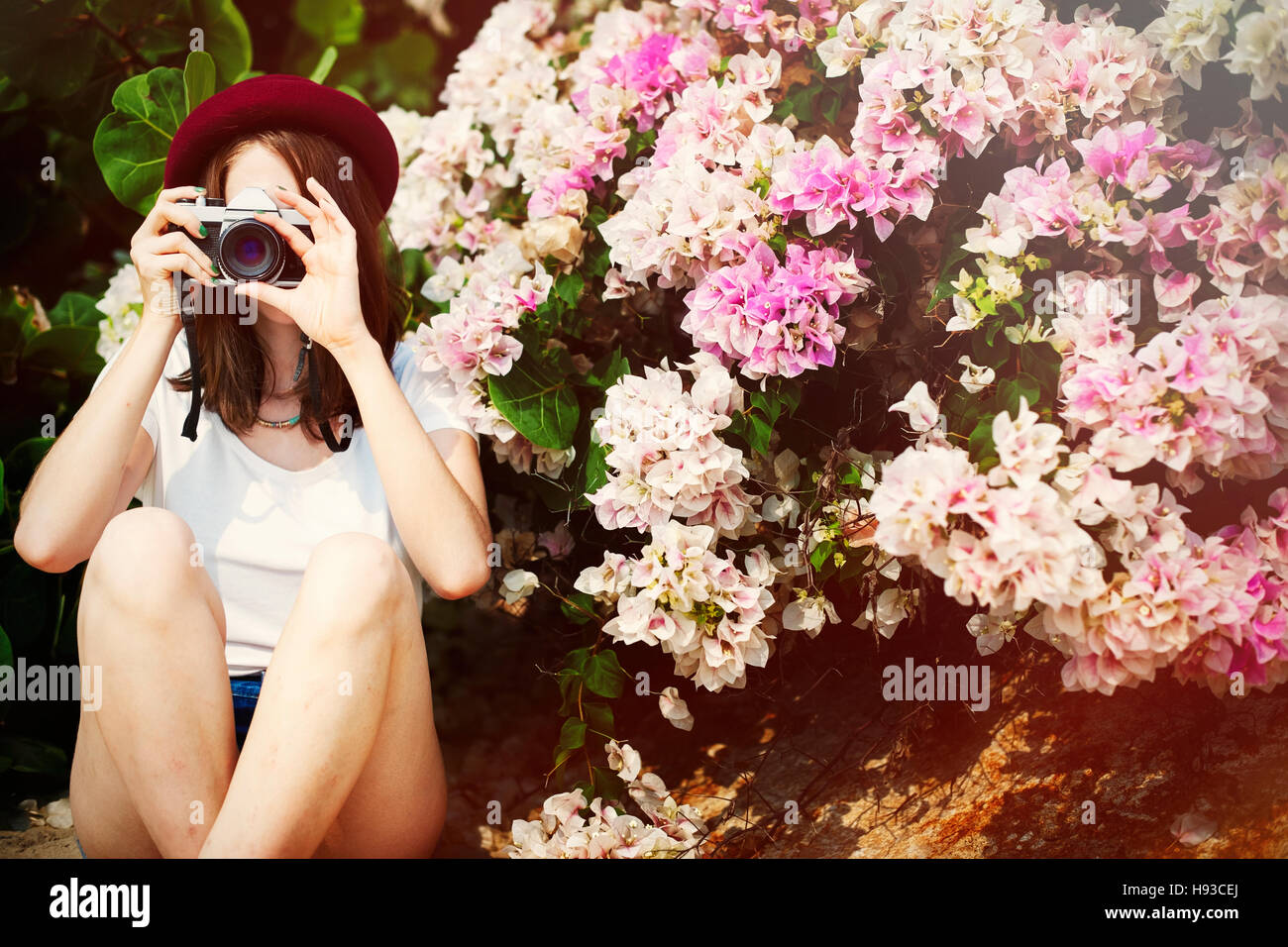 Girl Camera Photographer Focus Shooting Nature Concept Stock Photo - Alamy