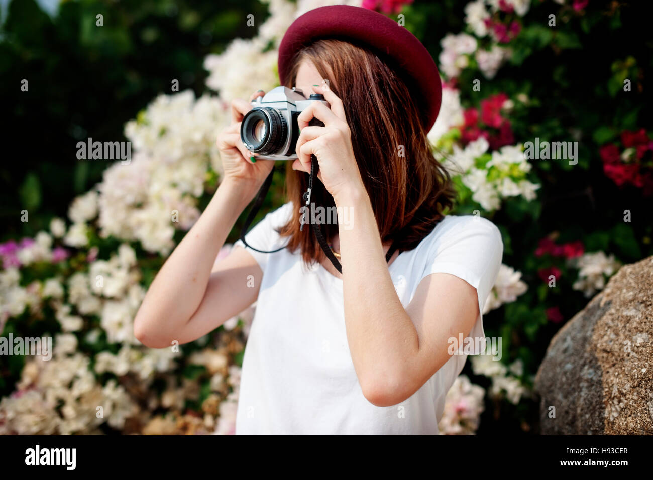 Girl Camera Photographer Focus Shooting Nature Concept Stock Photo - Alamy