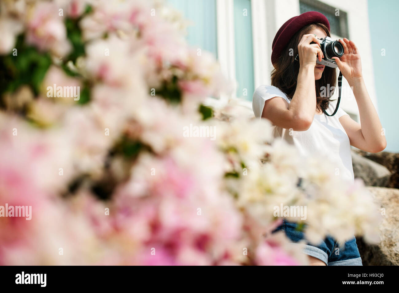 Girl Camera Photographer Focus Shooting Nature Concept Stock Photo - Alamy