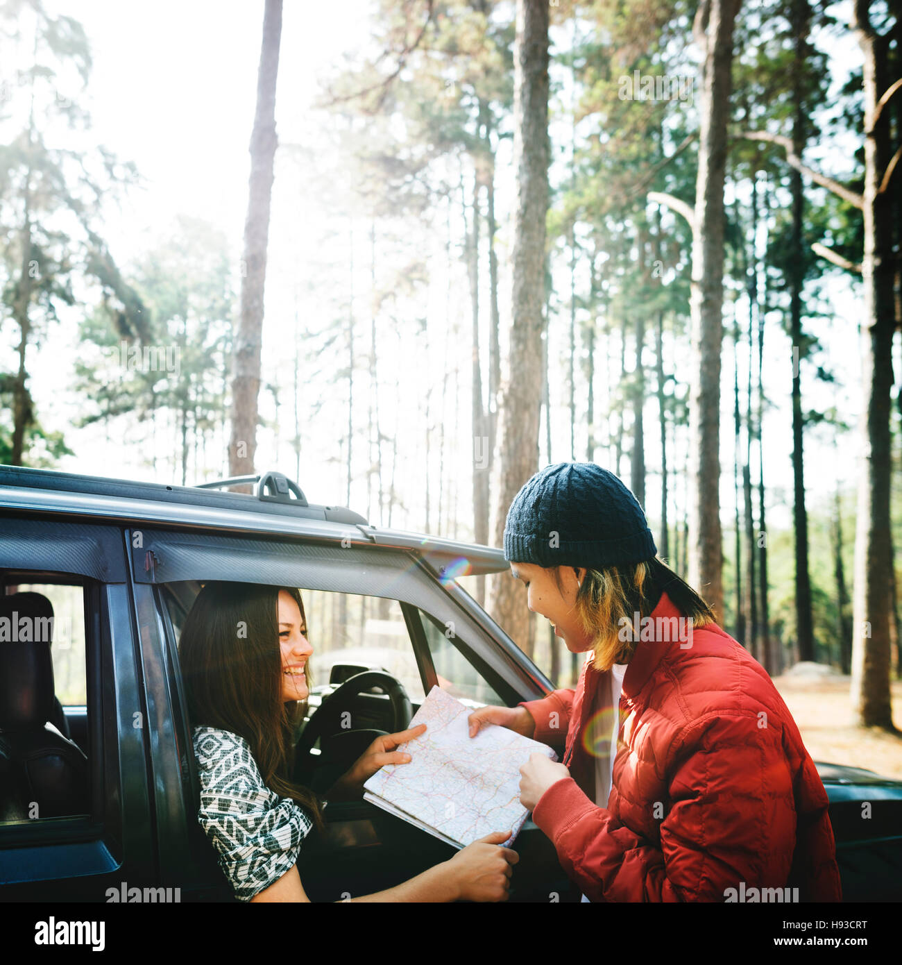 Camping Roadtrip Couple Direction Map Concept Stock Photo - Alamy