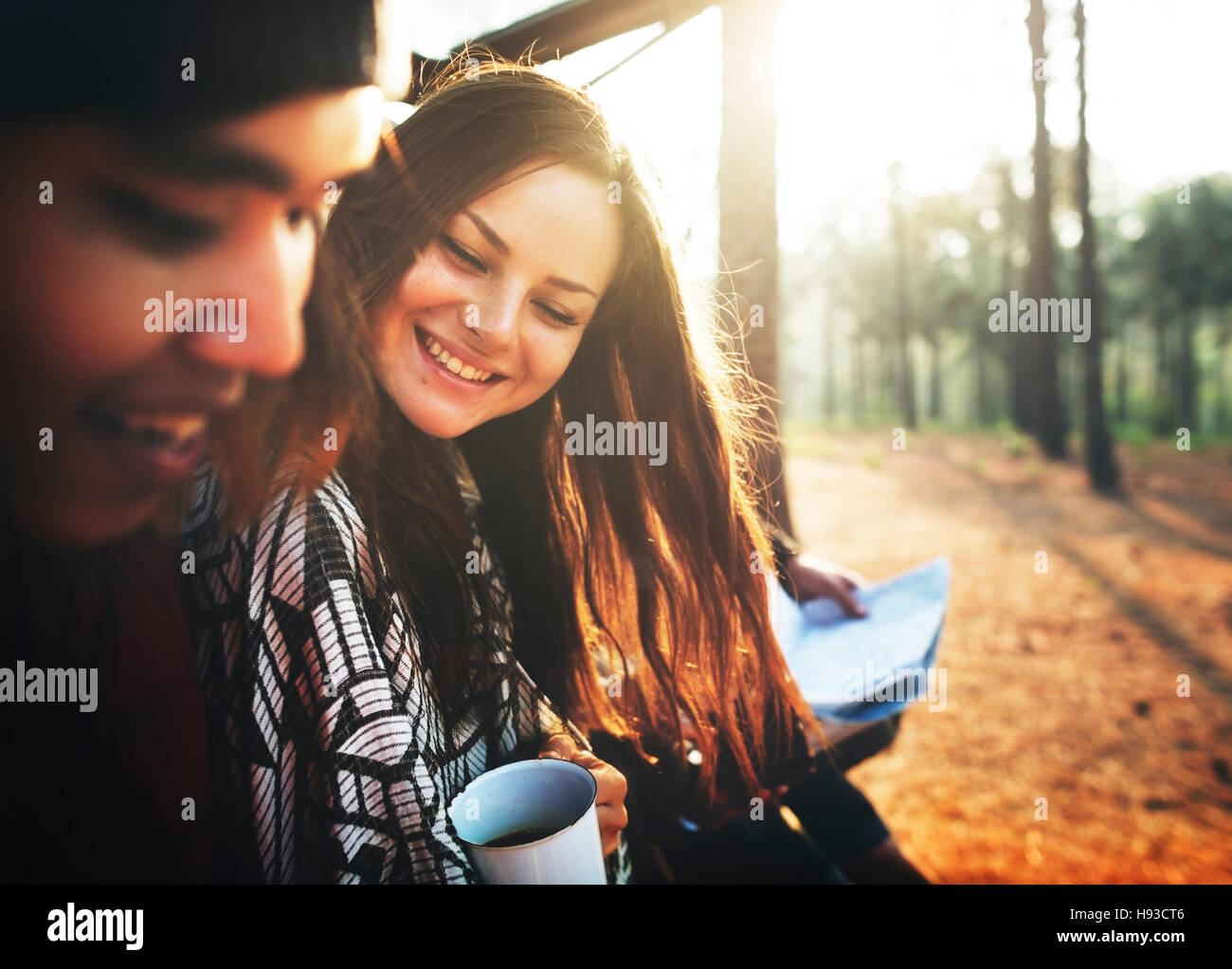 Camping Roadtrip Couple Direction Map Concept Stock Photo - Alamy
