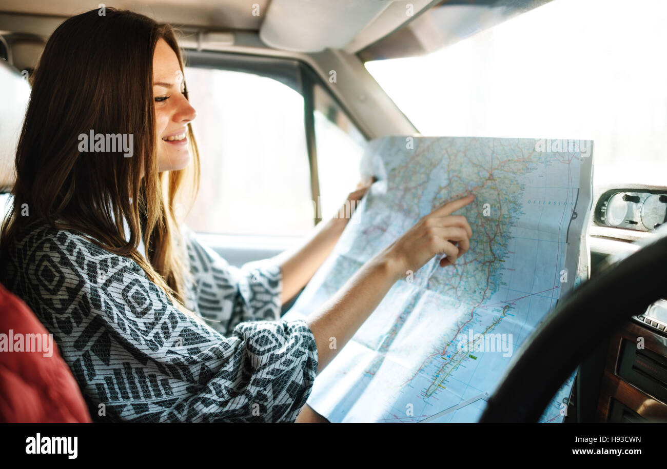 Camping Map Route Destination Location Concept Stock Photo - Alamy