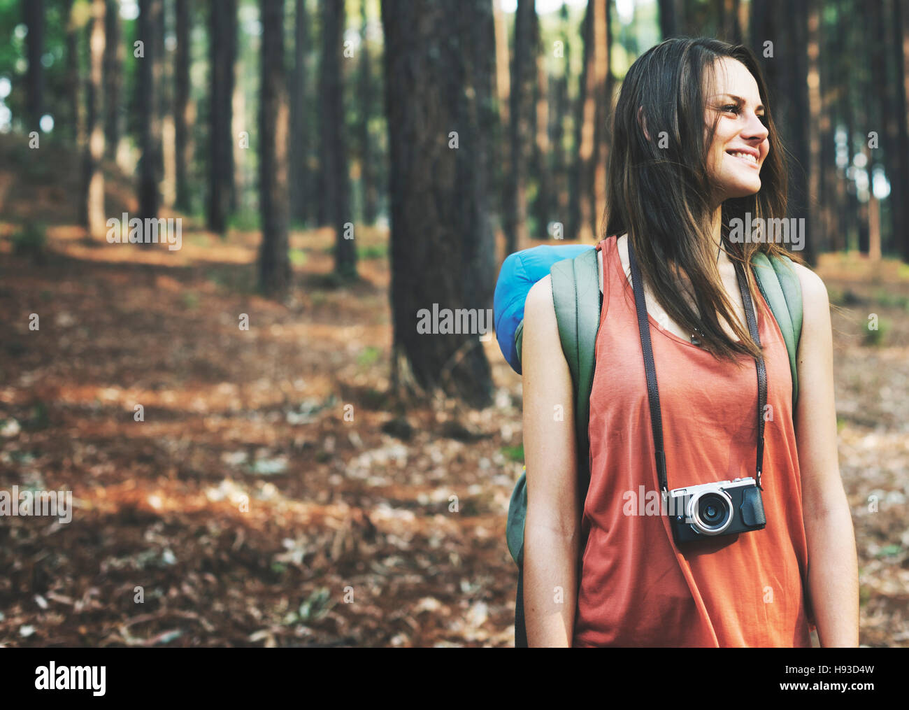 Camping Backpacker Photographer Camera Advanture Concept Stock Photo ...