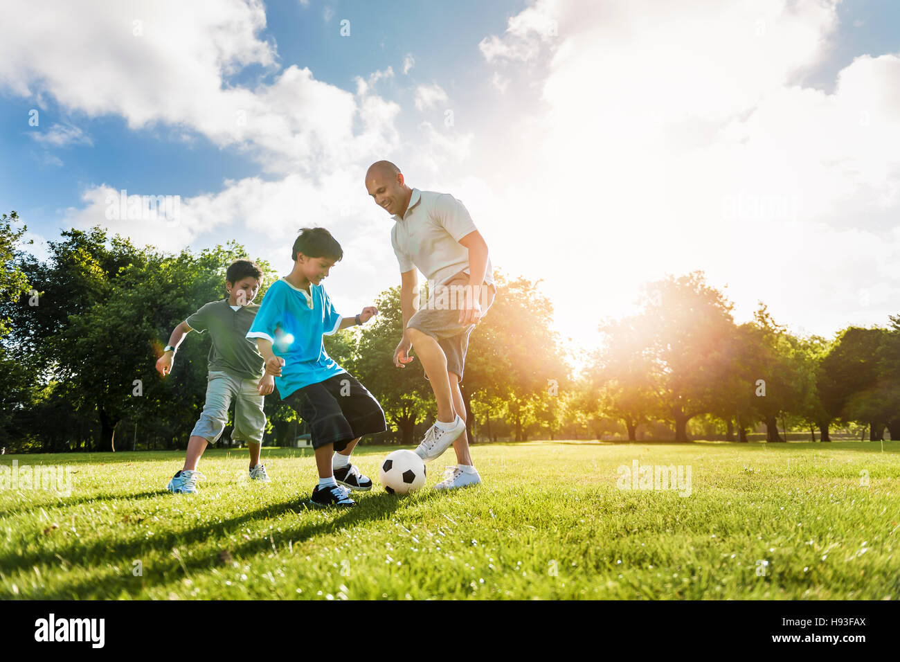 Soccer Football Field Father Son Activity Summer Concept Stock Photo ...