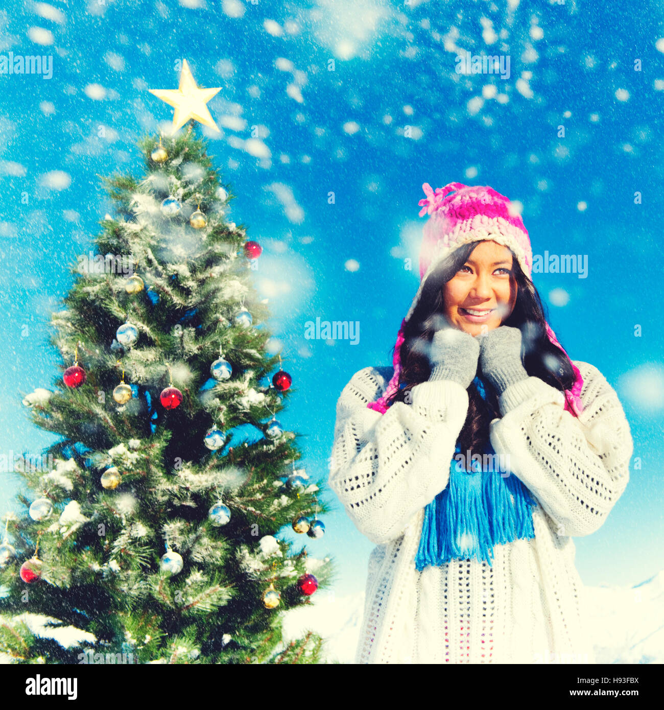 Young Women Enjoying The Snow Outdoors Concept Stock Photo - Alamy