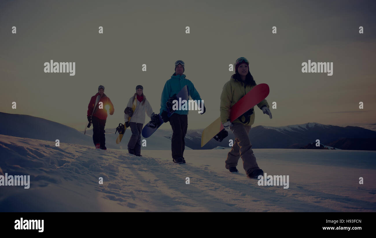 People Snowboard Winter Sport Friendship Concept Stock Photo - Alamy