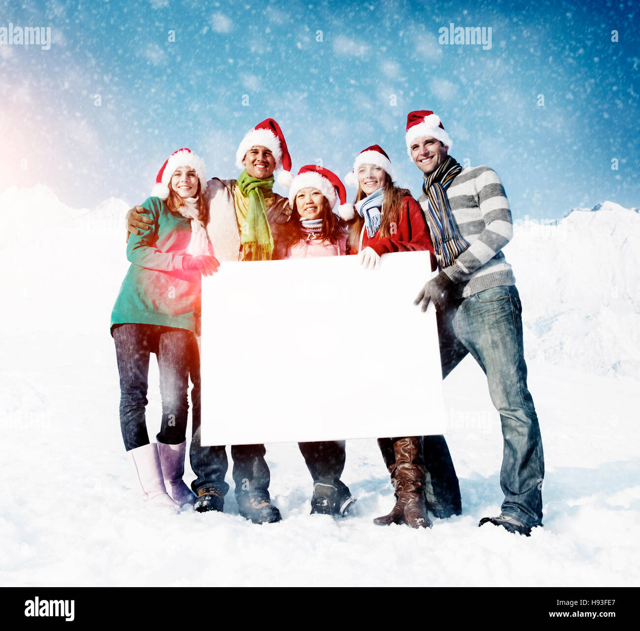 Spending Time in The Snow Holding White Board Concept Stock Photo - Alamy