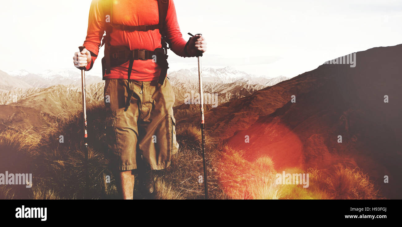 Backpacker Extreme Hiking Rugged Mountains Concept Stock Photo - Alamy