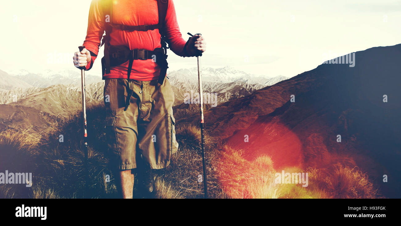 Backpacker Extreme Hiking Rugged Mountains Concept Stock Photo - Alamy