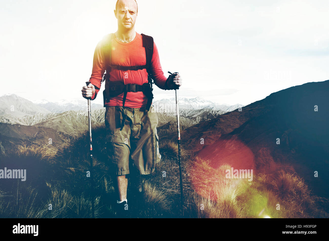 Backpacker Extreme Hiking Rugged Mountains Concept Stock Photo - Alamy