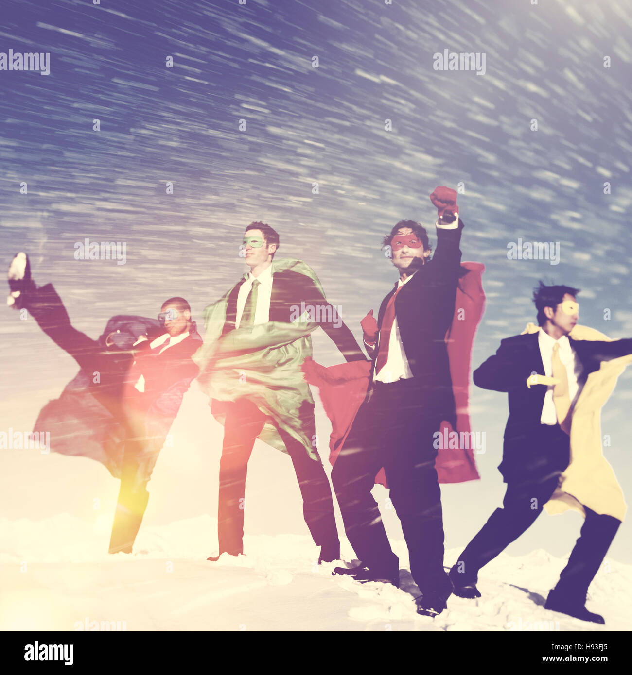 Business Superheros Winter Snow Rescue Concept Stock Photo - Alamy