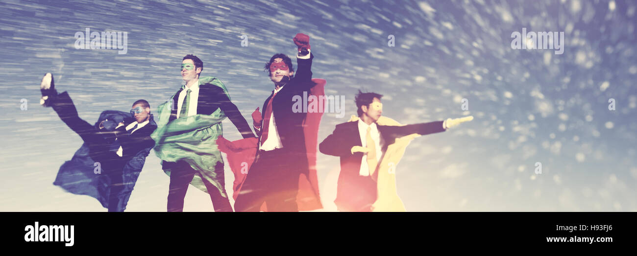 Business Superheros Winter Snow Rescue Concept Stock Photo - Alamy