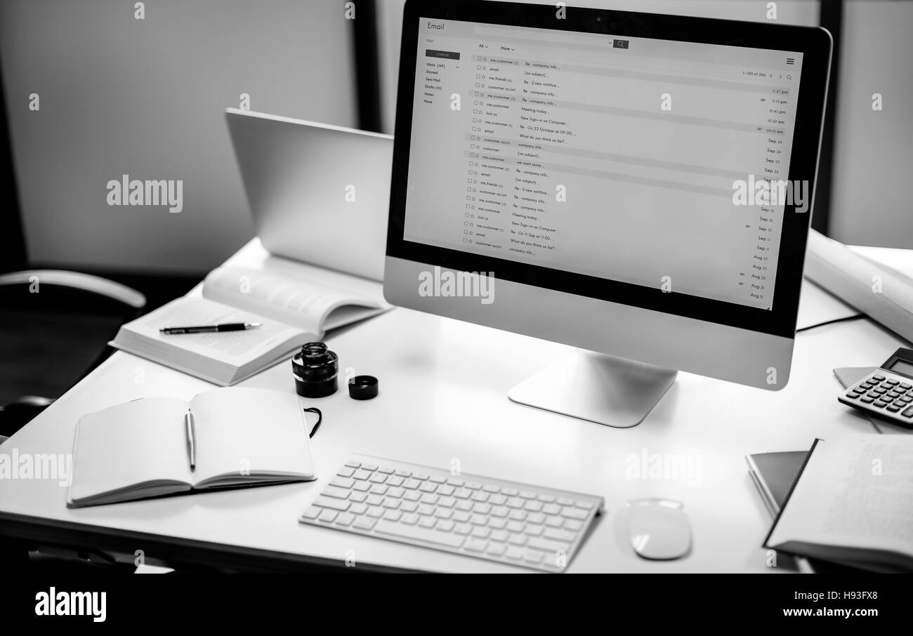 Stationary Workplace Workspace Style Computer Concept Stock Photo - Alamy