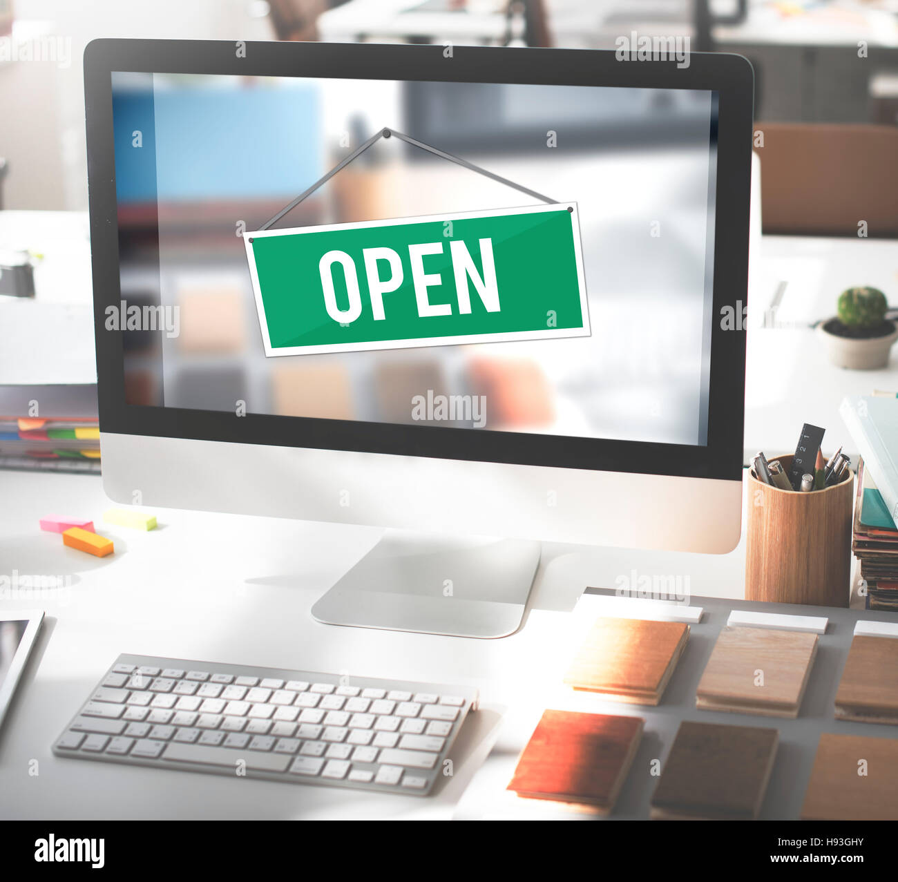 Open Sign Banner Welcome Notice Concept Stock Photo - Alamy