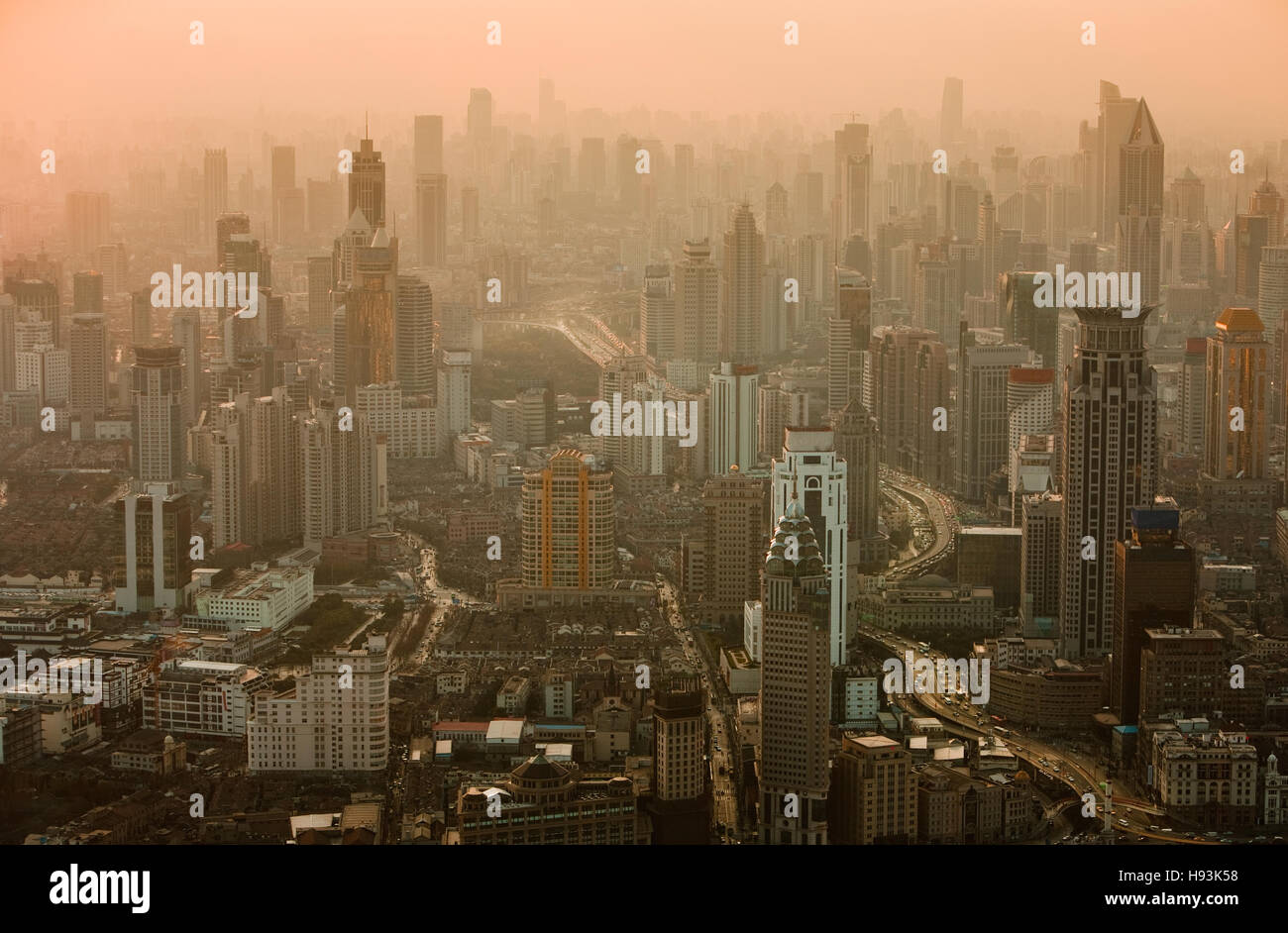 Sunset over the Shanghai Skyline Stock Photo - Alamy