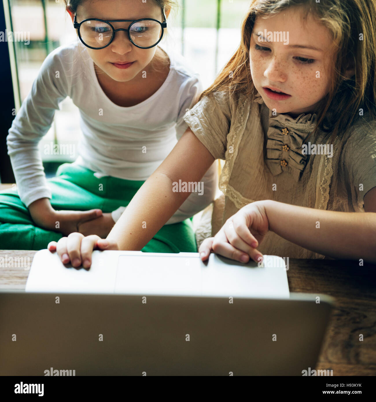 Little Girls Using Laptop Concept Stock Photo - Alamy
