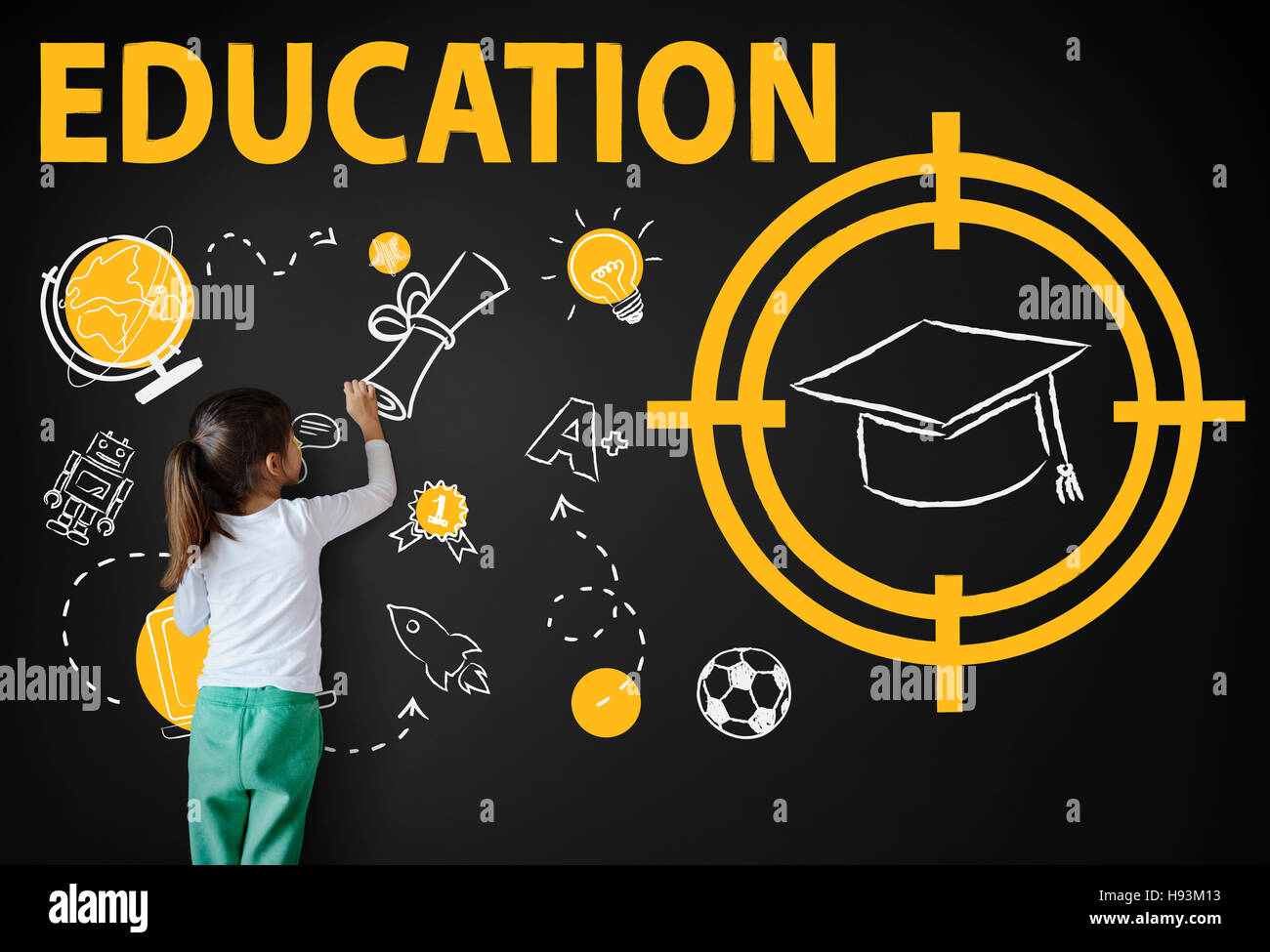 Education Word Hat Computer Learning Graphic Concept Stock Photo - Alamy