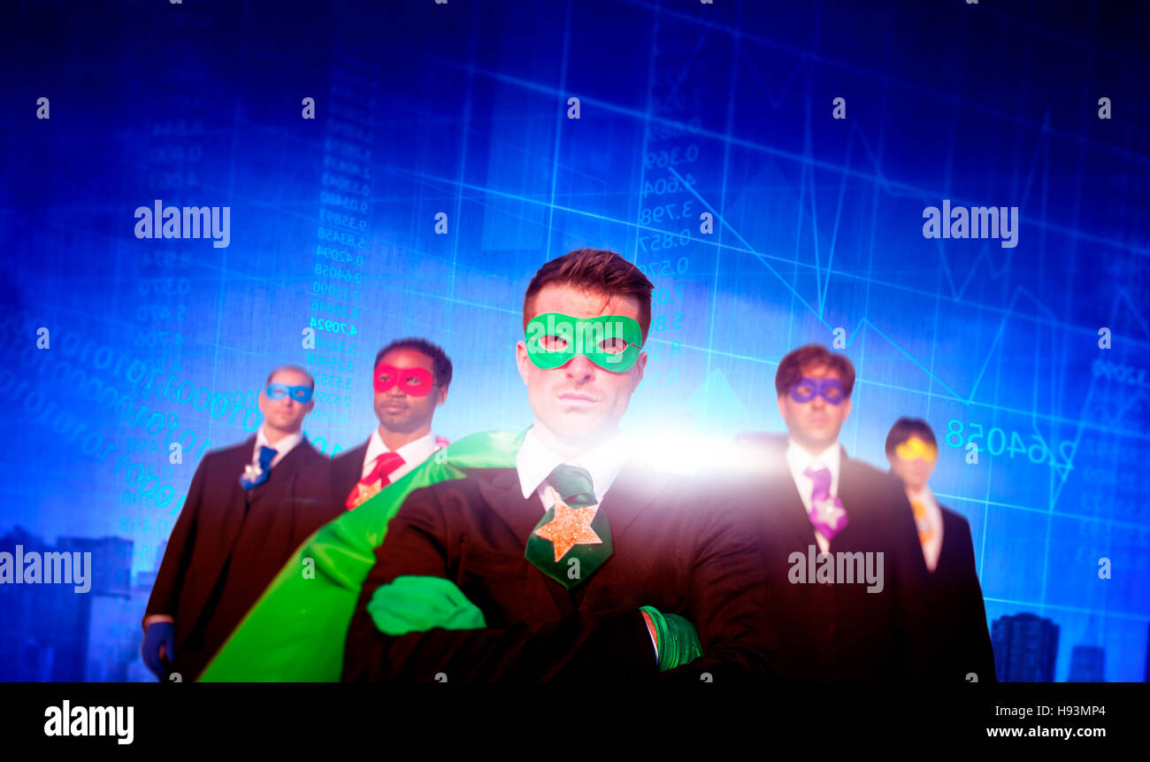 Superhero Business People Strength Cityscape Stock Exchange Concept ...