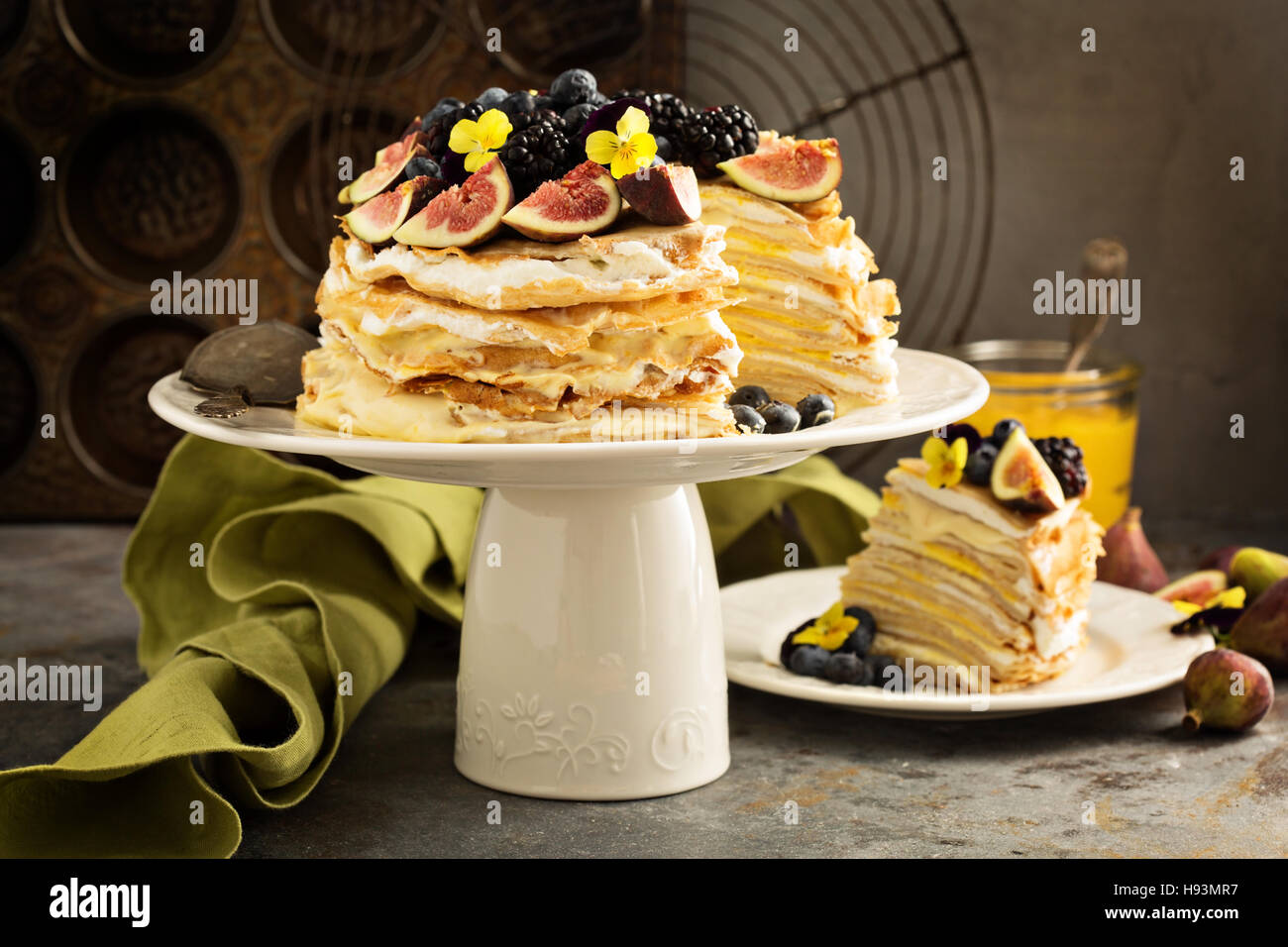 Mango and lemon curd crepe cake Stock Photo - Alamy