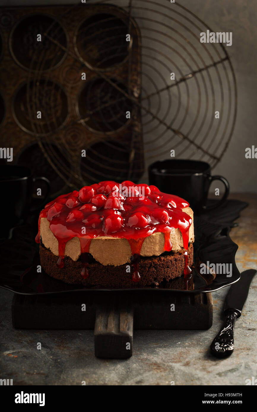 Chocolate cherry mousse cake Stock Photo - Alamy